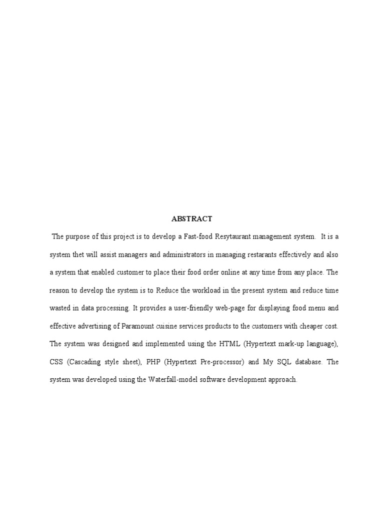 Restaurant Management System | PDF | Feasibility Study | Software ...