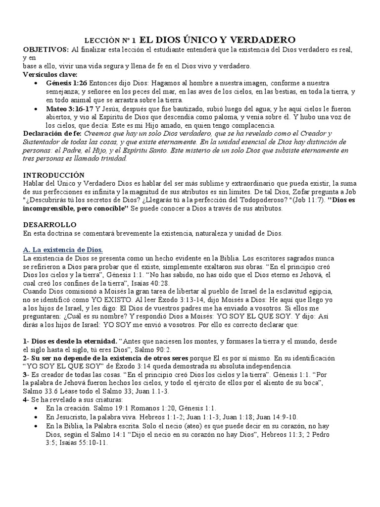 Lecciòn #1 El Dios Único y Verdadero | PDF | Dios | Trinidad Lecciòn #1 El Dios Único y Verdadero | PDF | Dios | Trinidad