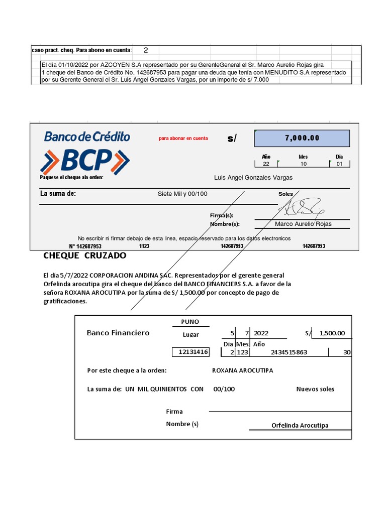 Cheque Cruzado: Ejemplos y Uso en Perú | PDF | Cheque | Industrias de ...