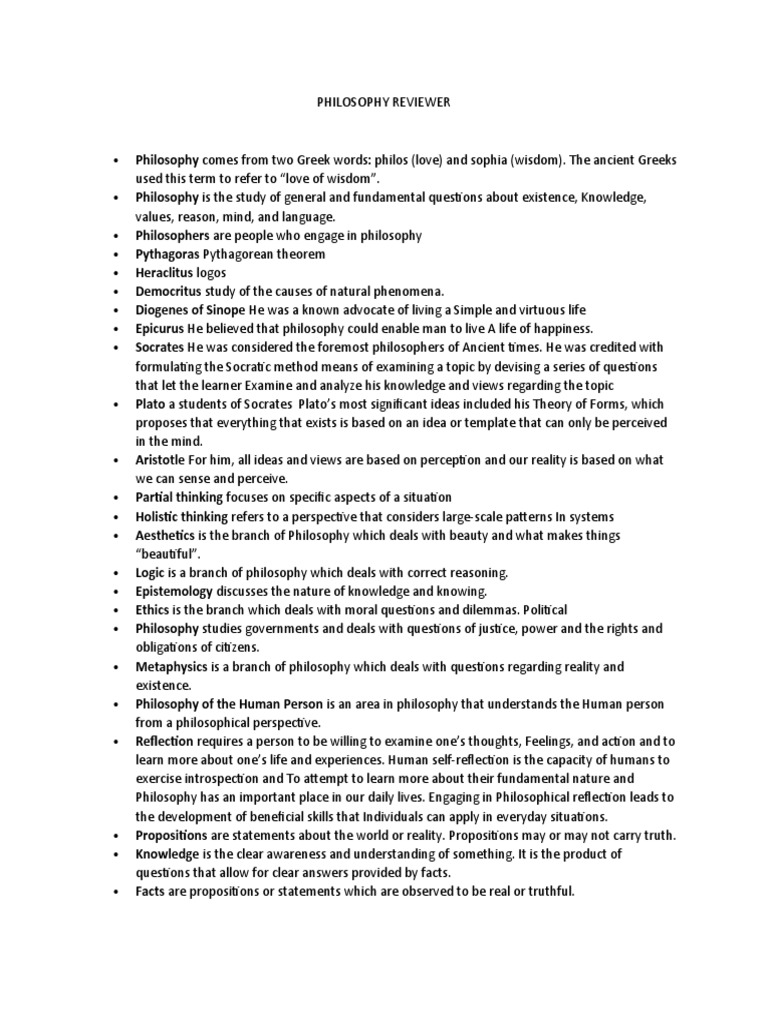 Philosophy Reviewer | PDF | Reason | Argument
