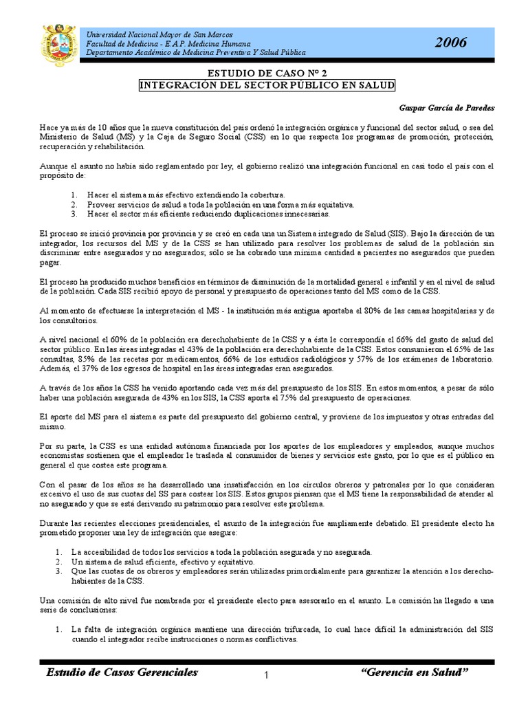 ESTUDIO DE CASO N 02 Integraci N Del Sector P Blico en Salud | PDF | Hospital | Presupuesto