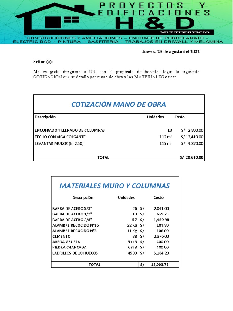 Cotización Proyecto 3er Piso - Sra Nancy | PDF | Diseño arquitectonico | Arquitectura