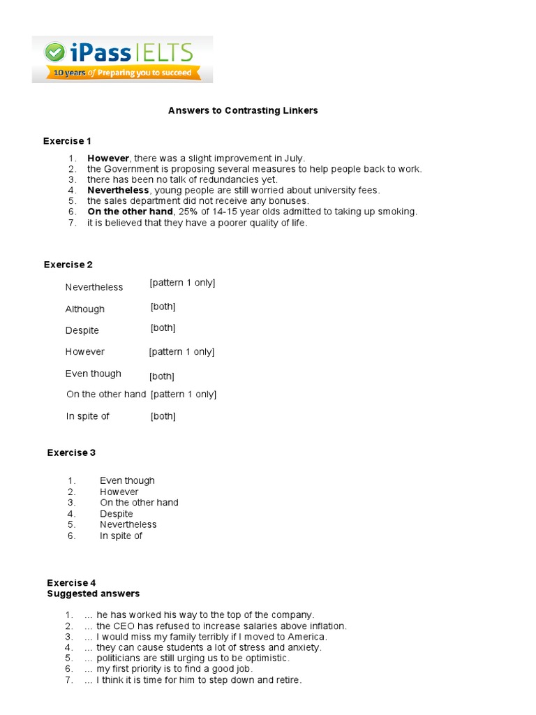 Answers To Contrasting Linkers | PDF | Lifestyle