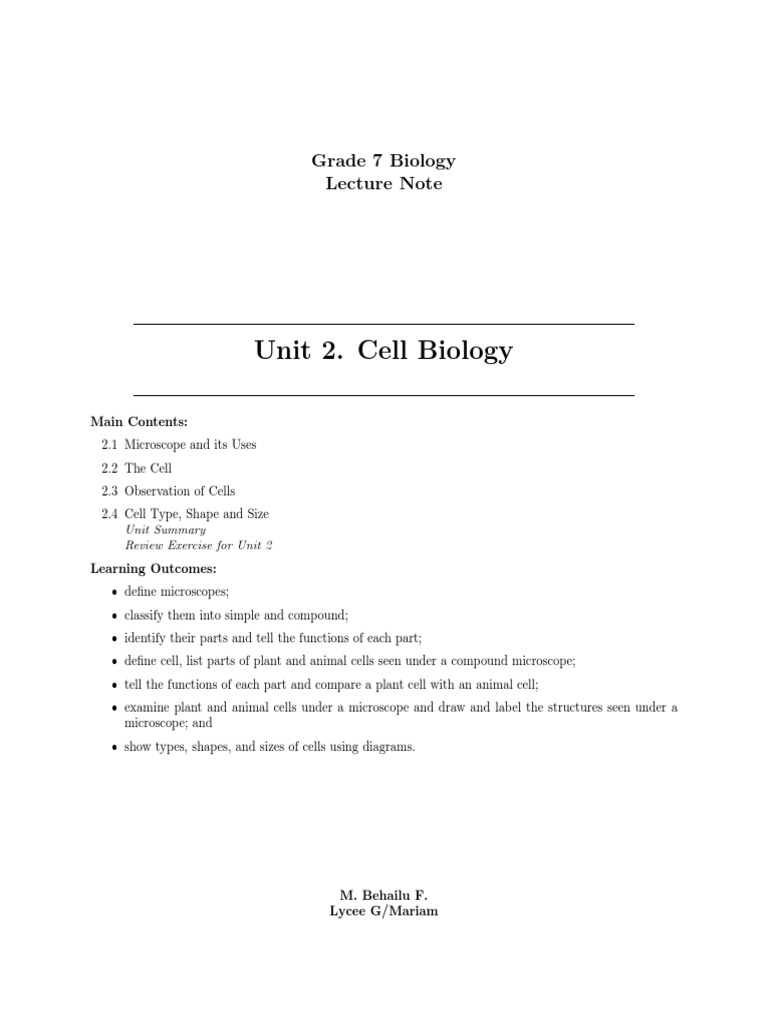 Unit 2 | PDF | Microscope | Cell (Biology)