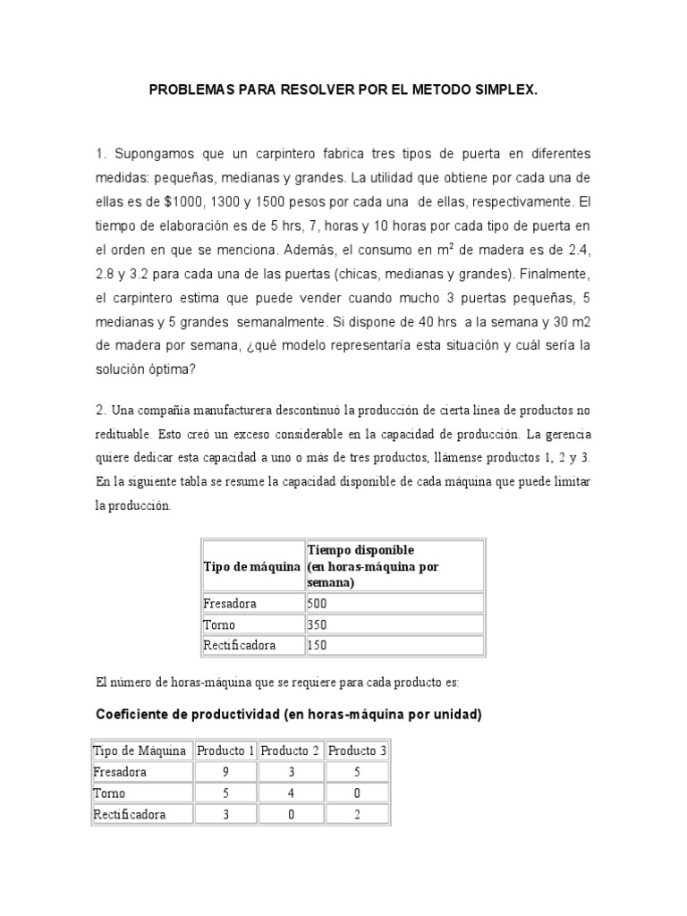 Problemas Metodo Simplex. 1 | PDF | Carne | Programación lineal