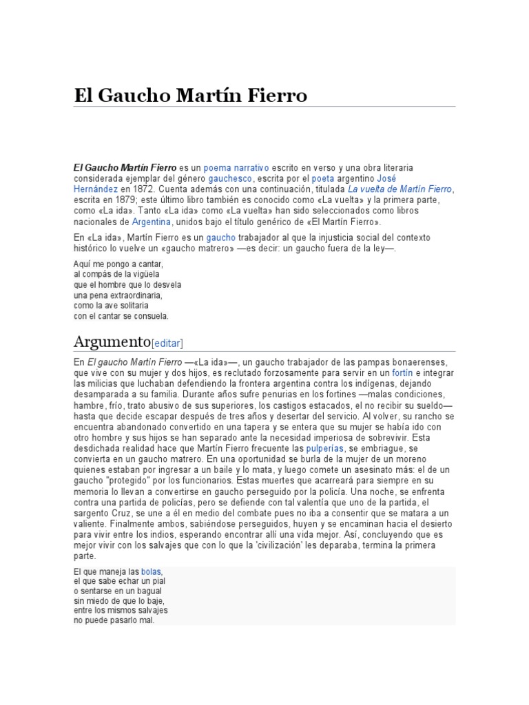 El Gaucho Martín Fierro: Resumen y Análisis | PDF