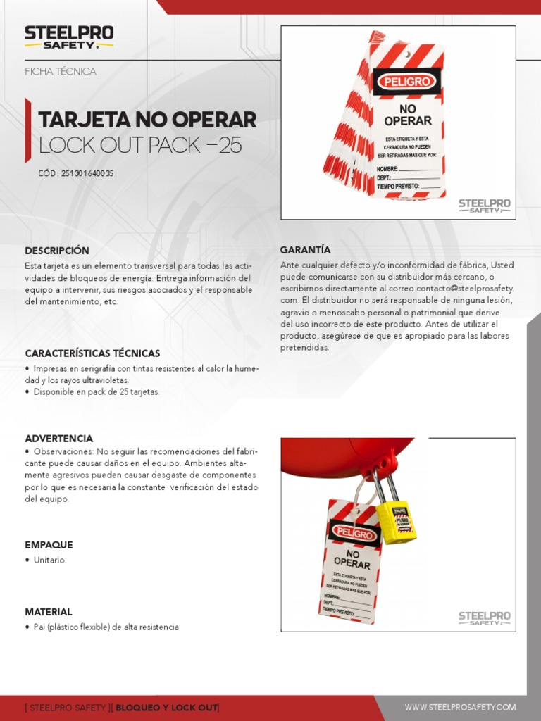 251301640035-Ft-Tarjeta-No-Operar-Lock-Out-Pack - 25 | PDF
