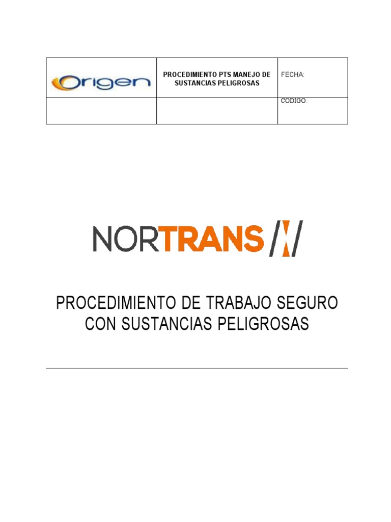 Procedimiento Pts Manejo Se Sustancias Peligrosas | PDF | Mercancías peligrosas | Química