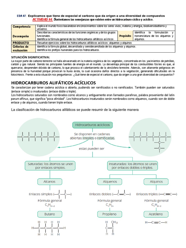Hidrocarburos Alifáticos Acíclicos | PDF | Alqueno | Hidrocarburos