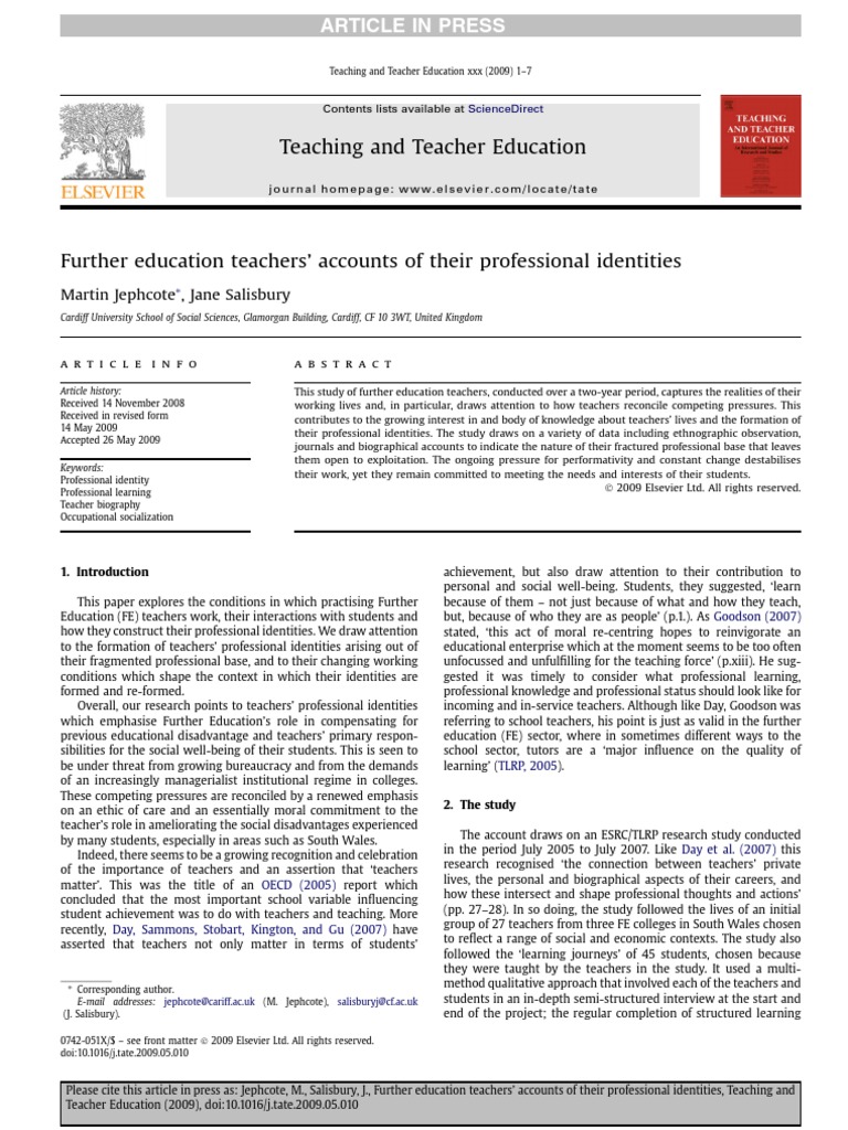 Martin Jephcote Jane Salisbury | PDF | Teachers | Vocational Education