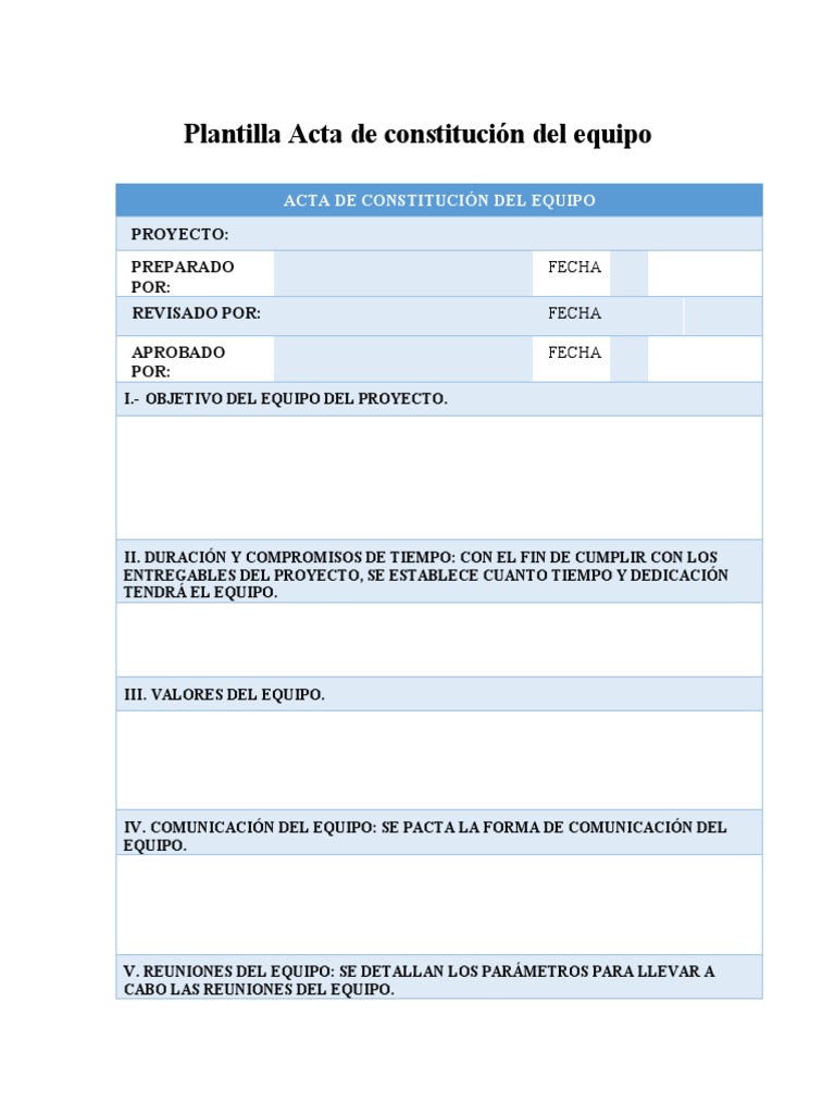 Plantilla Acta de Constitución Del Equipo | PDF
