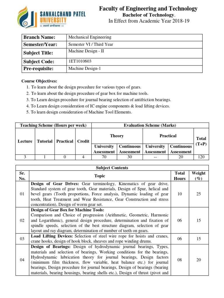 1ET1010603 - Machine Design II | PDF | Gear | Bearing (Mechanical)