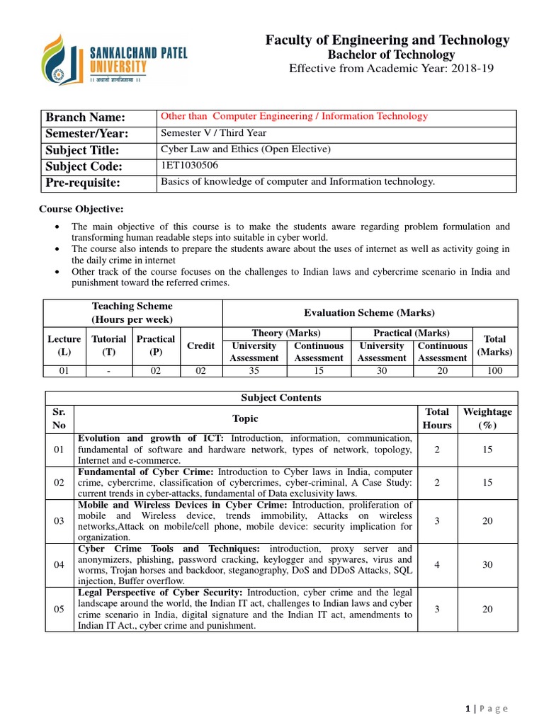 1ET1030506 Cyber Law and Ethics Open Elective | PDF | Transport Layer ...
