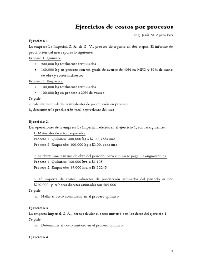 4b - Ejercicios Costos Por Procesos | PDF | Finanzas y dinero | Tecnología