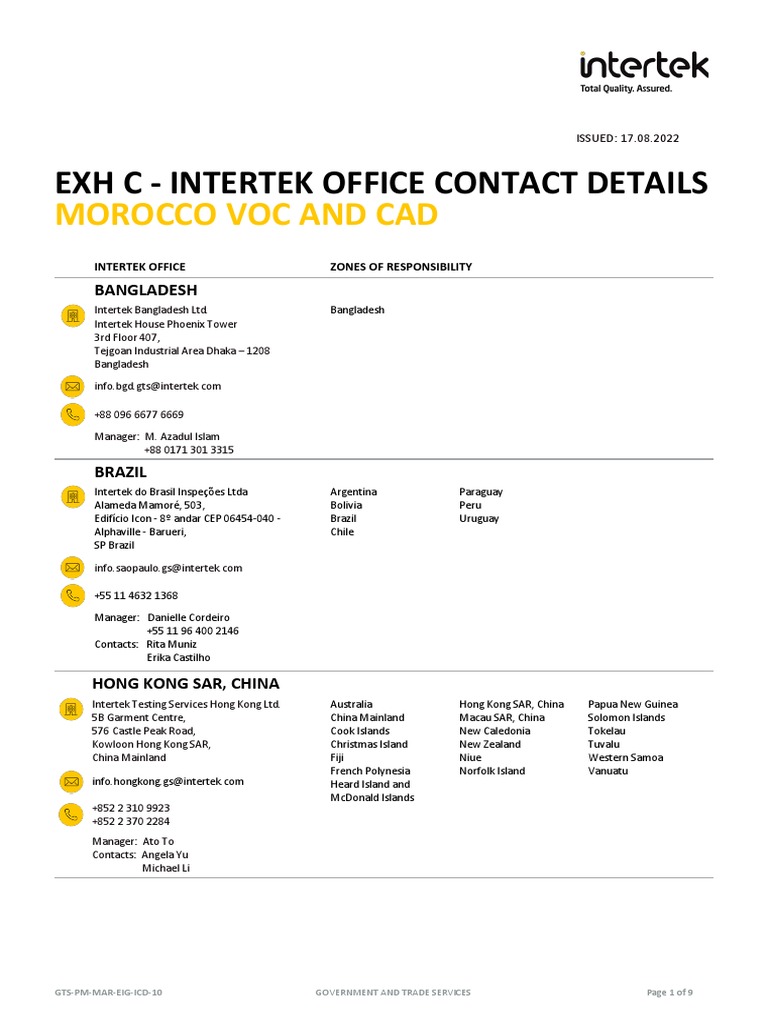 Morocco Intertek Offices Contact Details | PDF | United Arab Emirates ...
