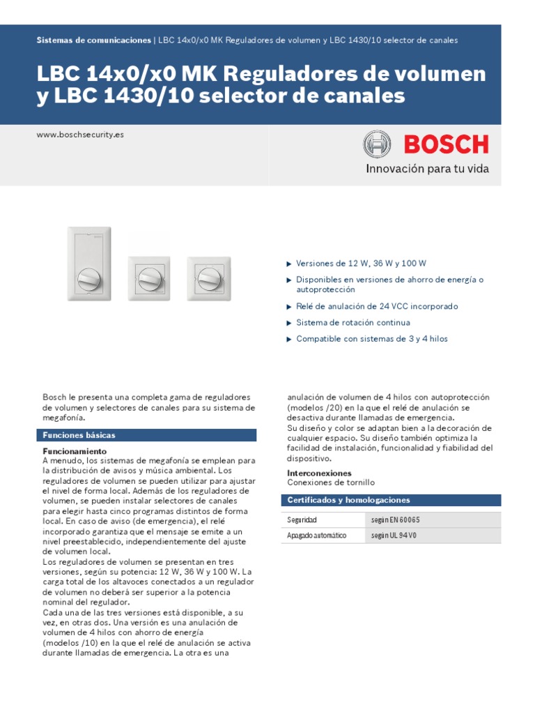 11.10 Bosch Regulador Volumen LBC 1420-20 - LBC - 14x0 - x0 - MK - and ...