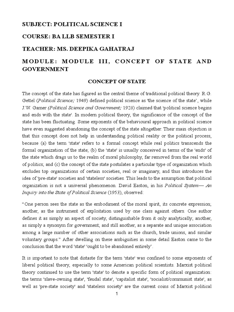 Concept of State | PDF | State (Polity) | Sociology