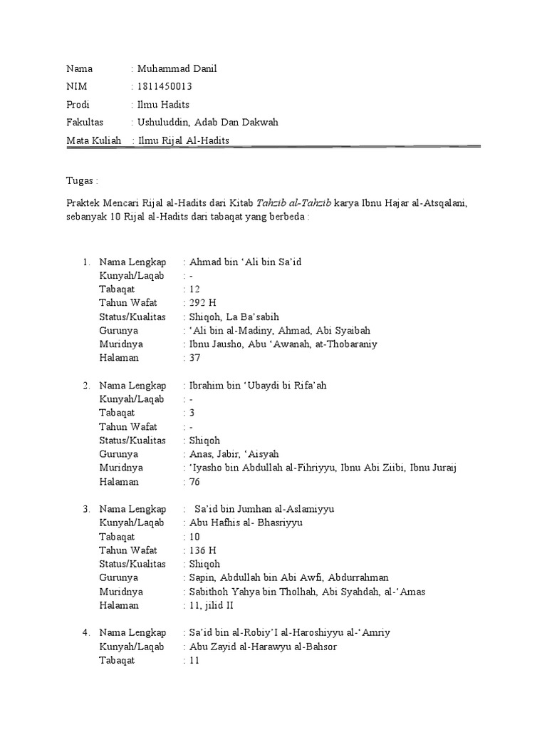 Ilmu Rijal Al-Hadits T-T (M. Danil) | PDF | Seni & Disiplin Bahasa | Agama & Spiritualitas