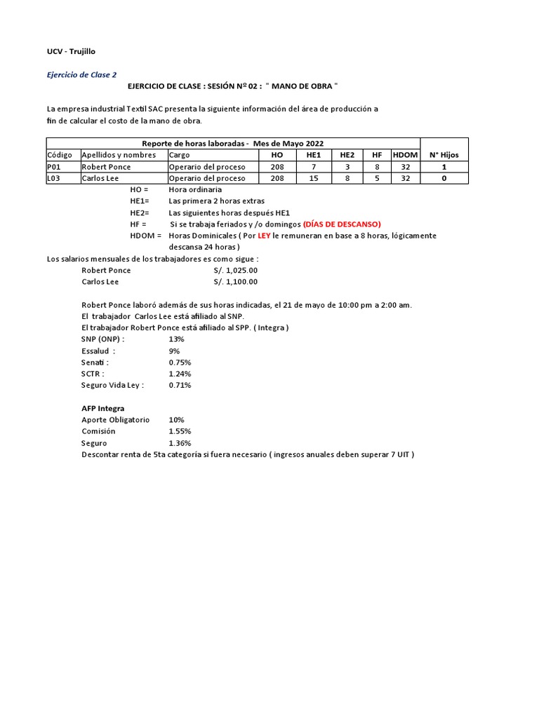 Ejercicio de Clase 2 MOD | PDF | Economias | Compensación laboral