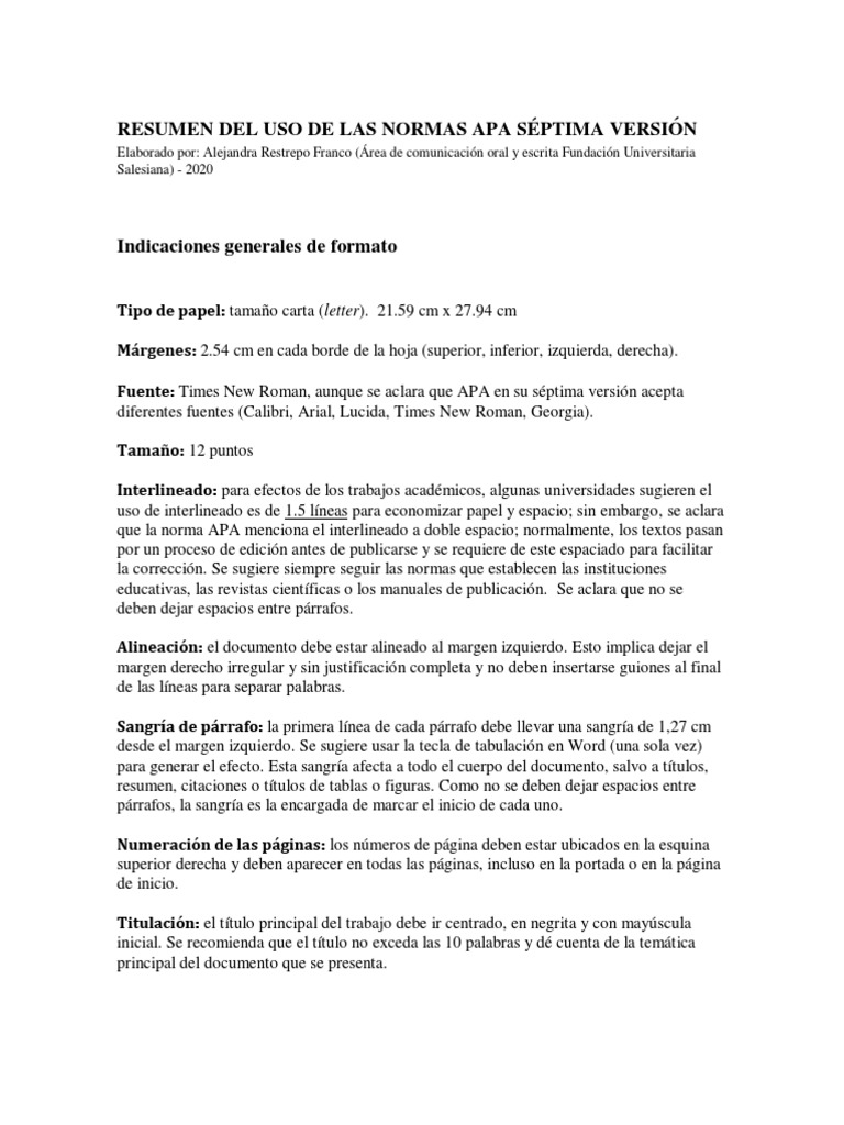 Resúmen Del Uso de Las Normas APA | PDF | Bibliografía
