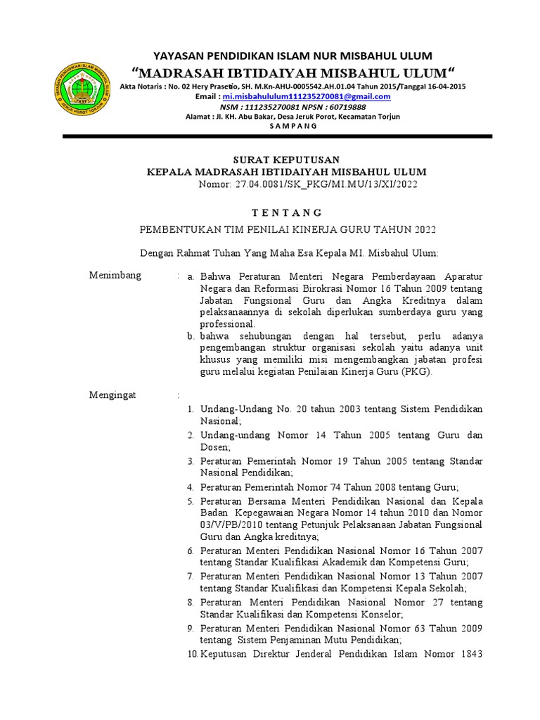 SK Tim Penilai PKG | PDF