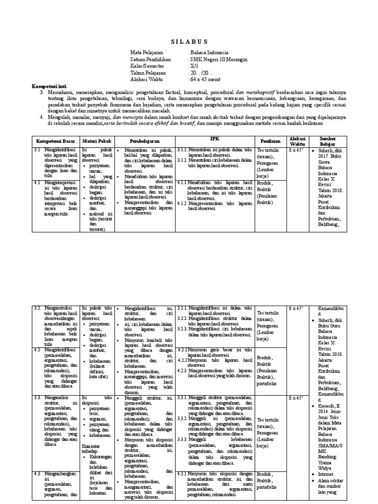 Silabus Bindo Kls X SMSTR 1 | PDF