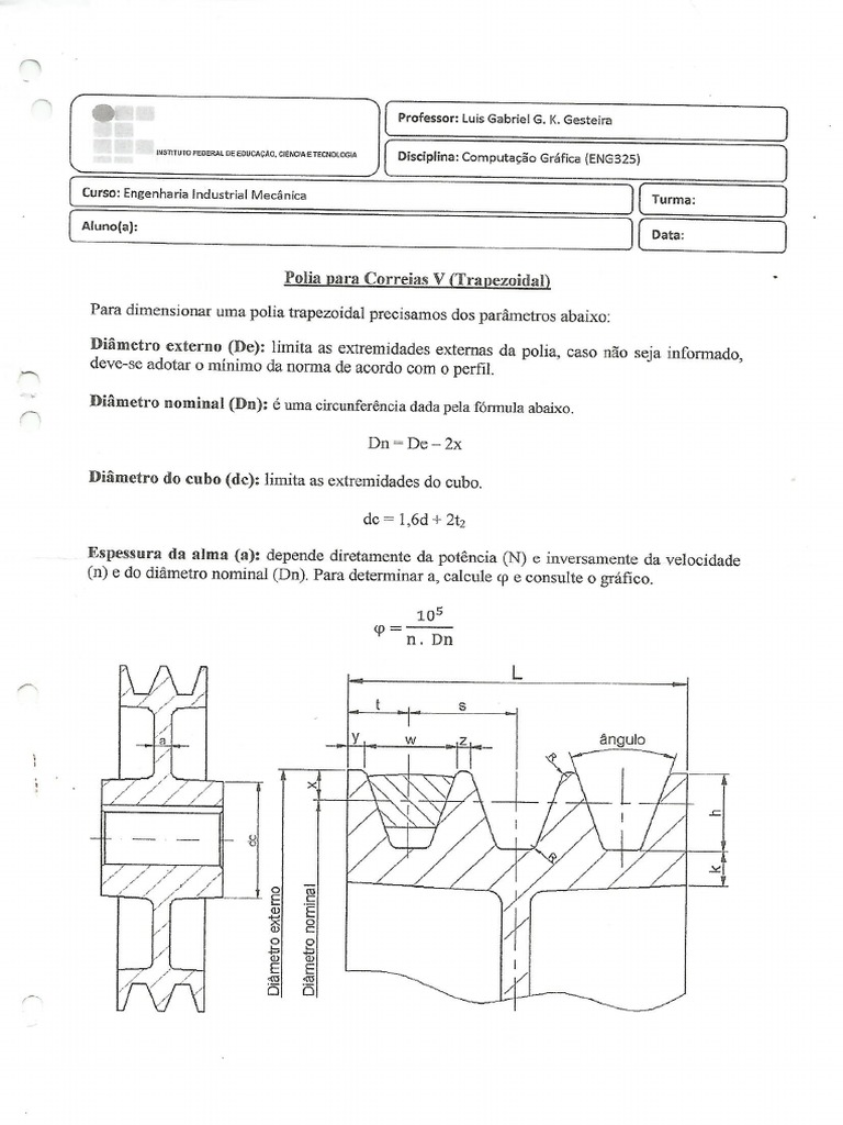 Dimensionamento e Modelamento Polia Trapezoidal | PDF