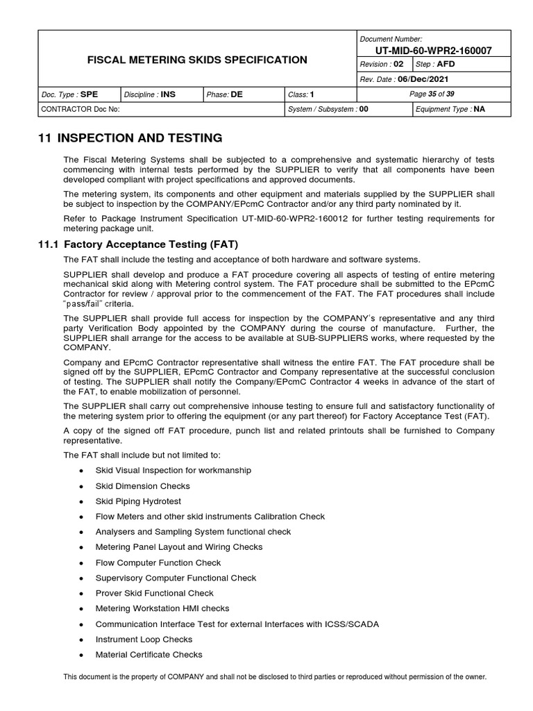 Extract - FAT SAT | PDF | Specification (Technical Standard) | Valve