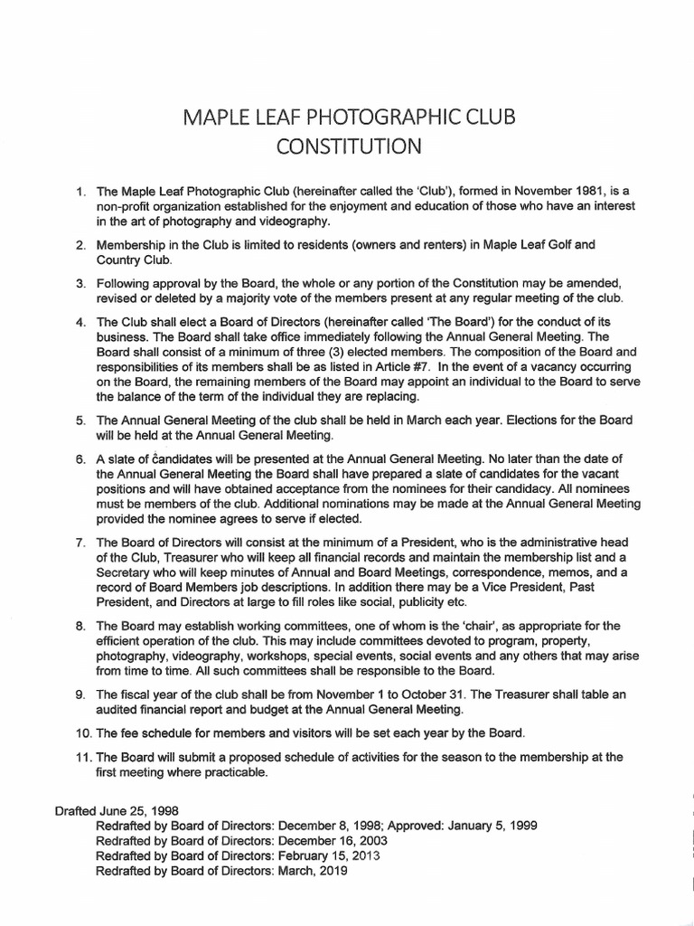 Photo Club Constitution March 2019 | PDF
