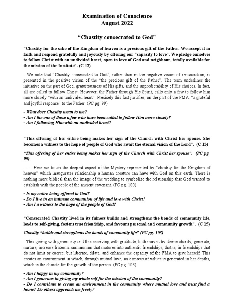August Examination of Conscience | PDF | Love | Eucharist