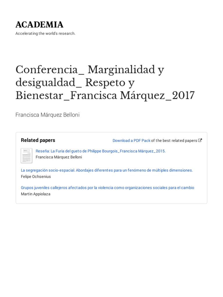 De La Marginalidad A La Desigualdad Un Asunto de Respeto y Bienestar en ...