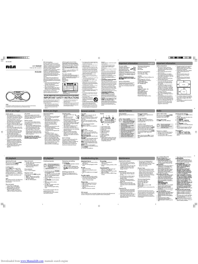 RCA RCD200 UsMan (EN) | PDF | Ac Power Plugs And Sockets | Electrical Engineering