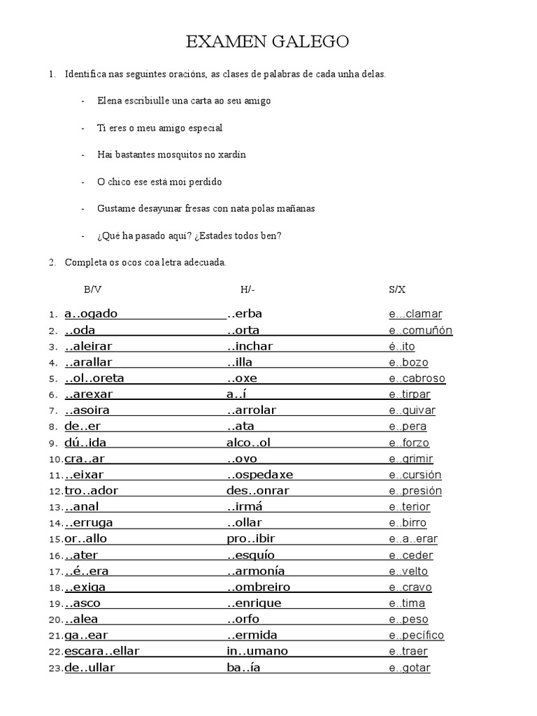 EXAMEN GALEGO 1ºeso | PDF