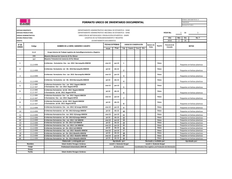 Formato Unico Inventario Documental Excel | PDF