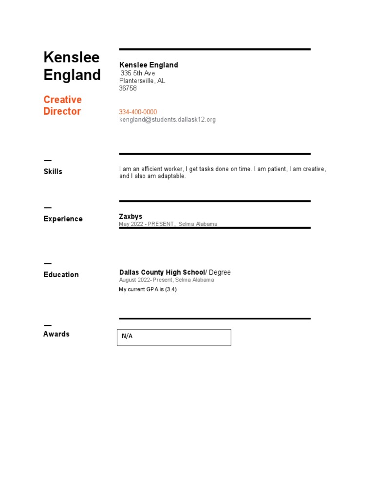 Kenslee England Resume | PDF