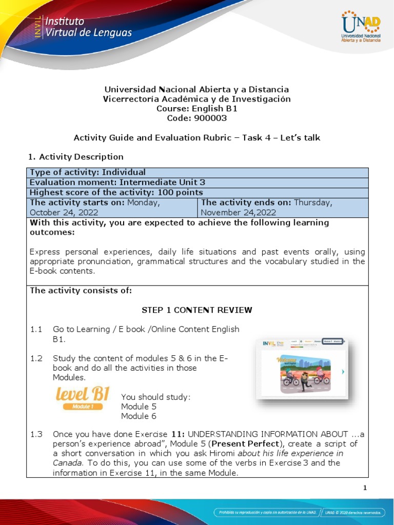 Activities Guide and Evaluation Rubric - Unit 3 - Task 4 - Lets Talk | PDF | Internet Forum | Speech