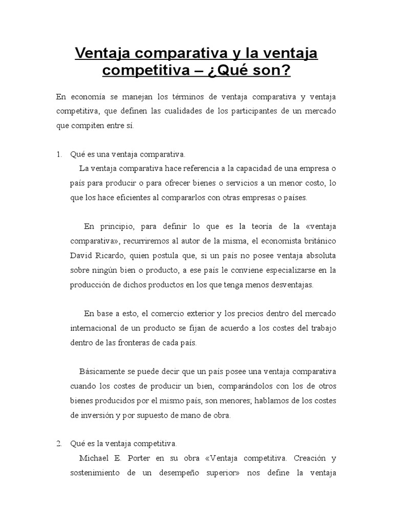 Explorando la diferencia entre ventaja comparativa y ventaja competitiva | PDF | Ventaja ...