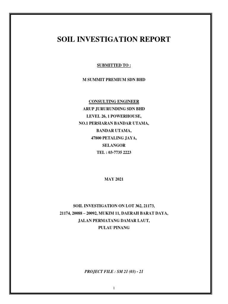 Soil Investigation Report for Penang Site | PDF | Soil | Soil Science
