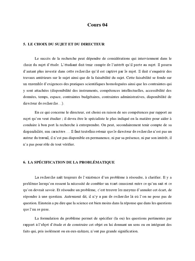 Choix du sujet et problématique en recherche | PDF | Théorie ...