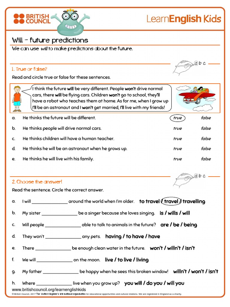 Grammar Practice Will Future Predictions Worksheet | PDF