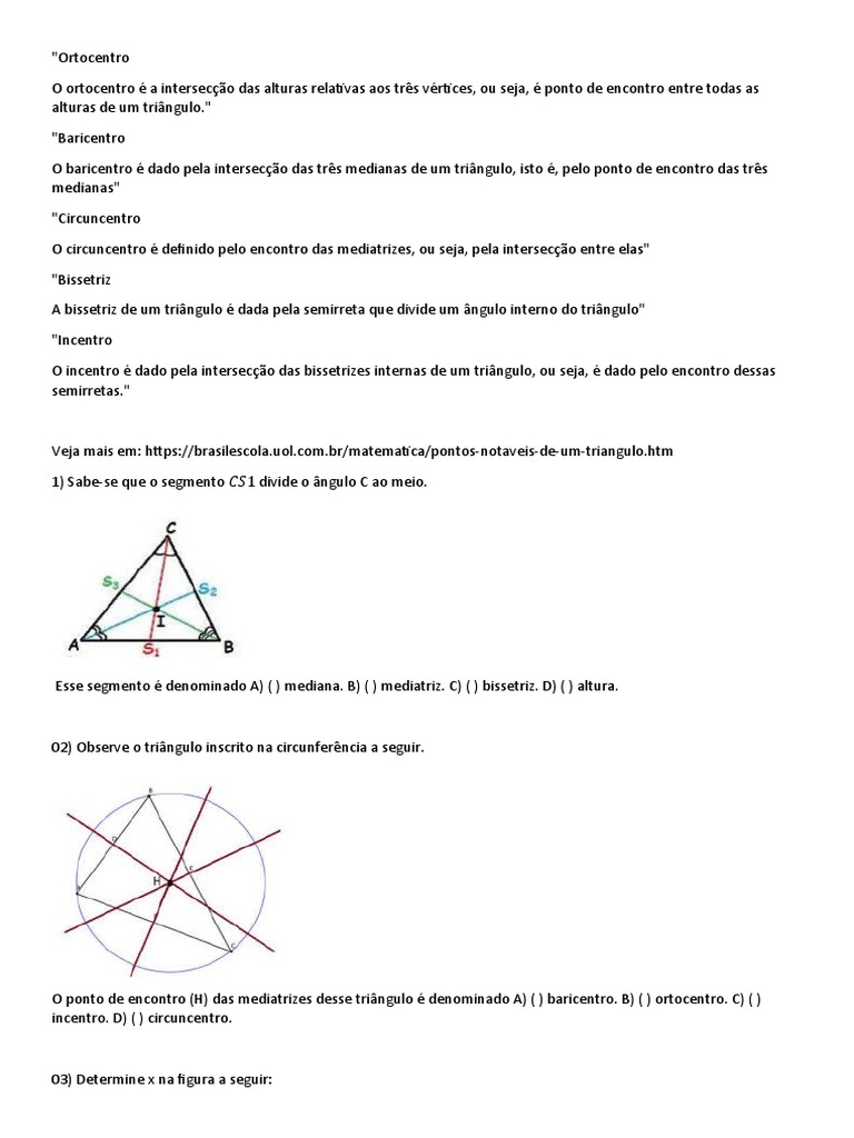 Ponto Notáveis de um Triângulo: Ortocentro, Baricentro, Circuncentro ...