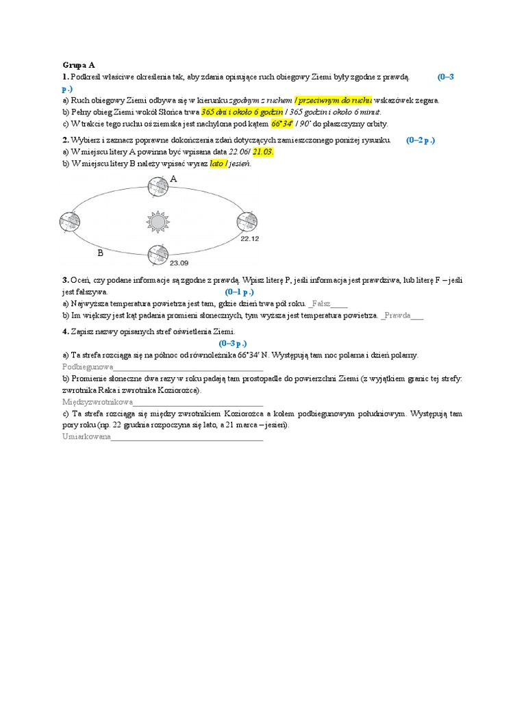 Ruch Obiegowy Ziemi - Kartkówka | PDF