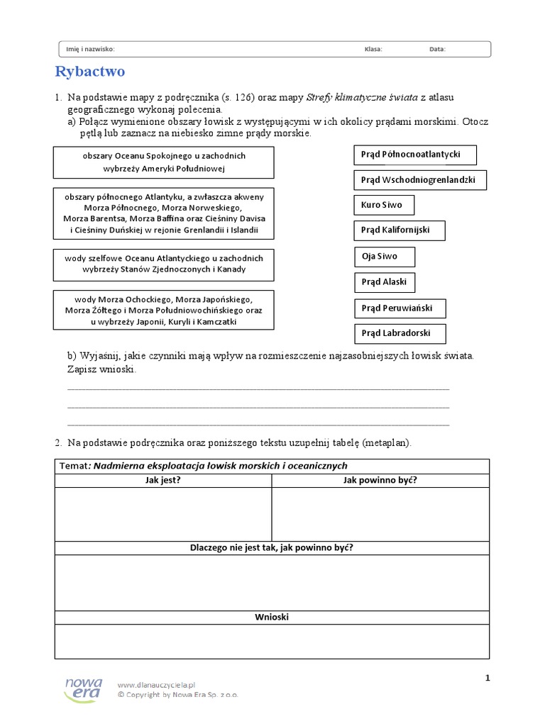 Scenariusz Lekcji Rybactwo Karta Pracy | PDF