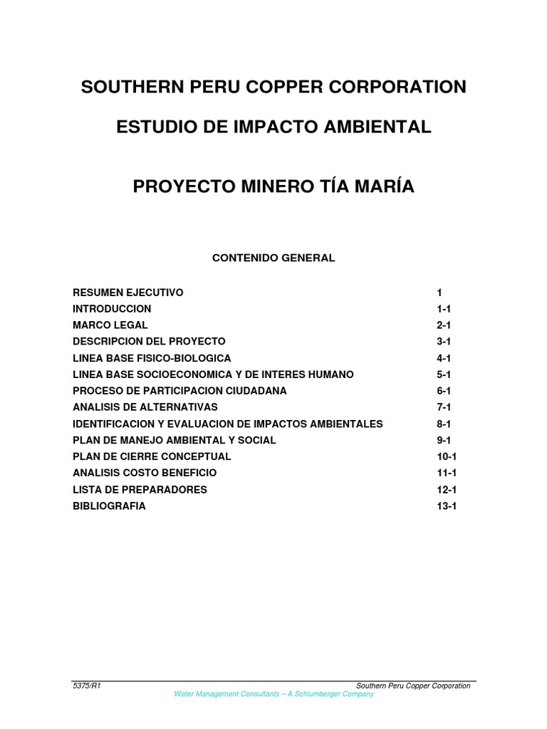Eia Tía María | PDF | Evaluación de impacto ambiental | Minería