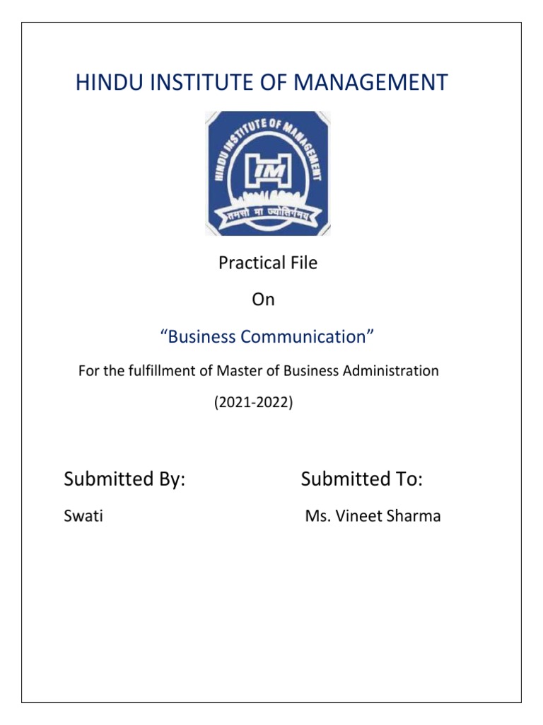 HINDU MBA PRACTICAL FILE ON BUSINESS COMMUNICATION | PDF ...