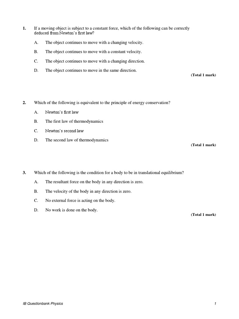 IB Physics Question Bank | PDF | Force | Momentum