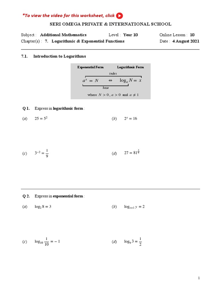 Y10 Add Maths Online Lesson 10 | PDF | Logarithm | Combinatorics