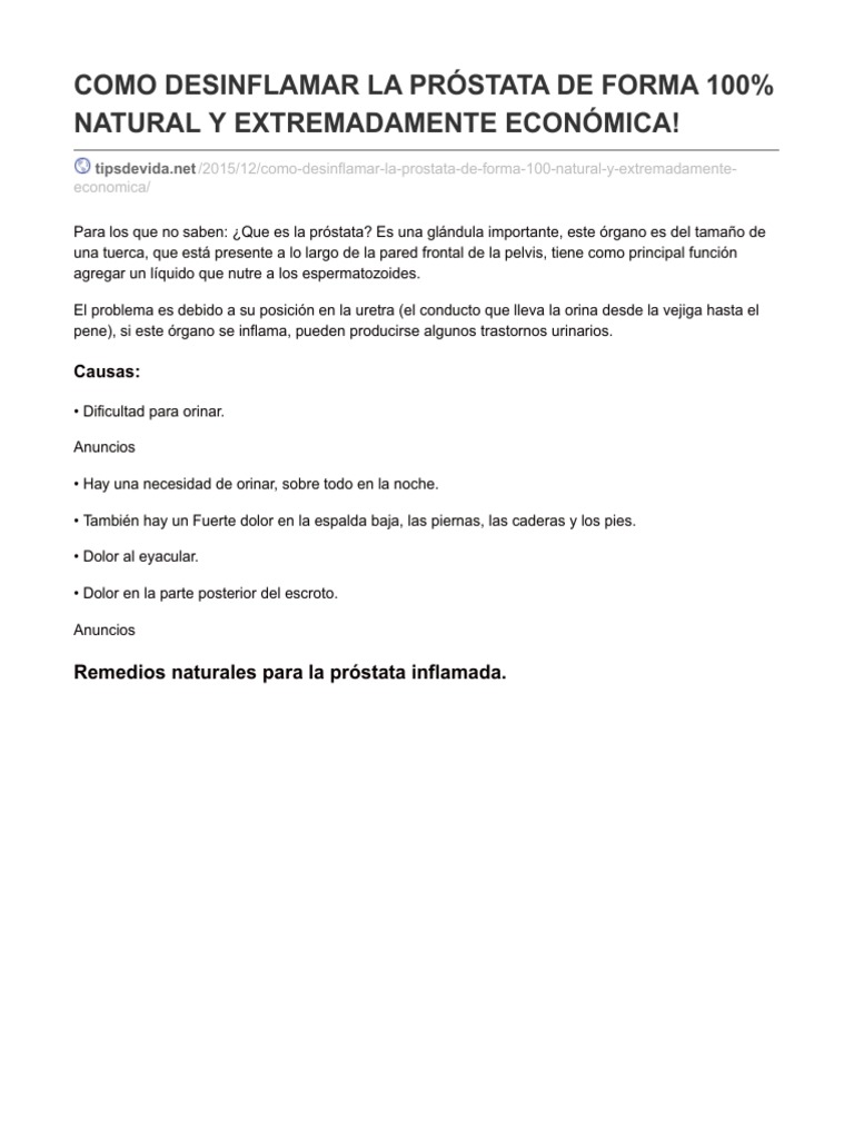 Como Desinflamar La Próstata de Forma 100 Natural y Extremadamente Económica | PDF | Próstata ...