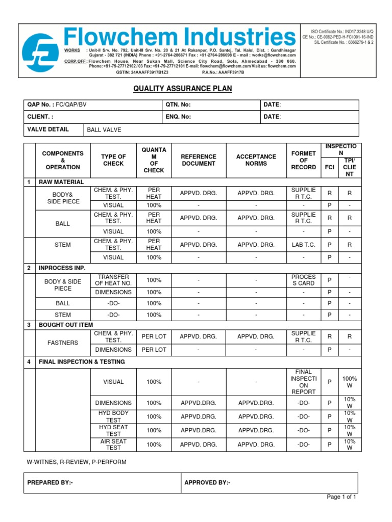 Qap Ball Valve | PDF | Business Process | Quality