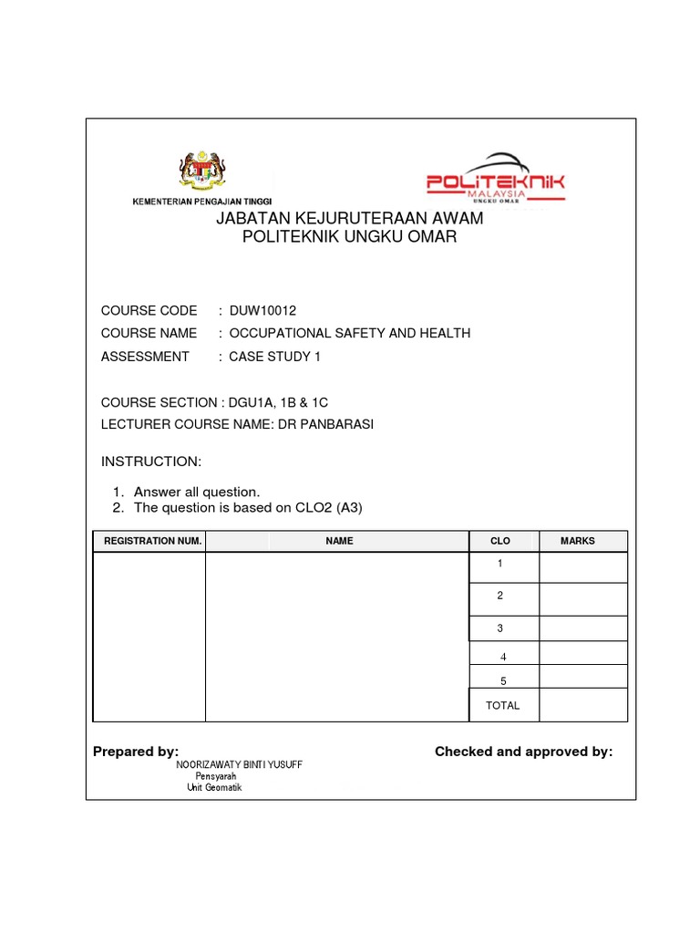 Osh Case Study 1 | PDF | Risk
